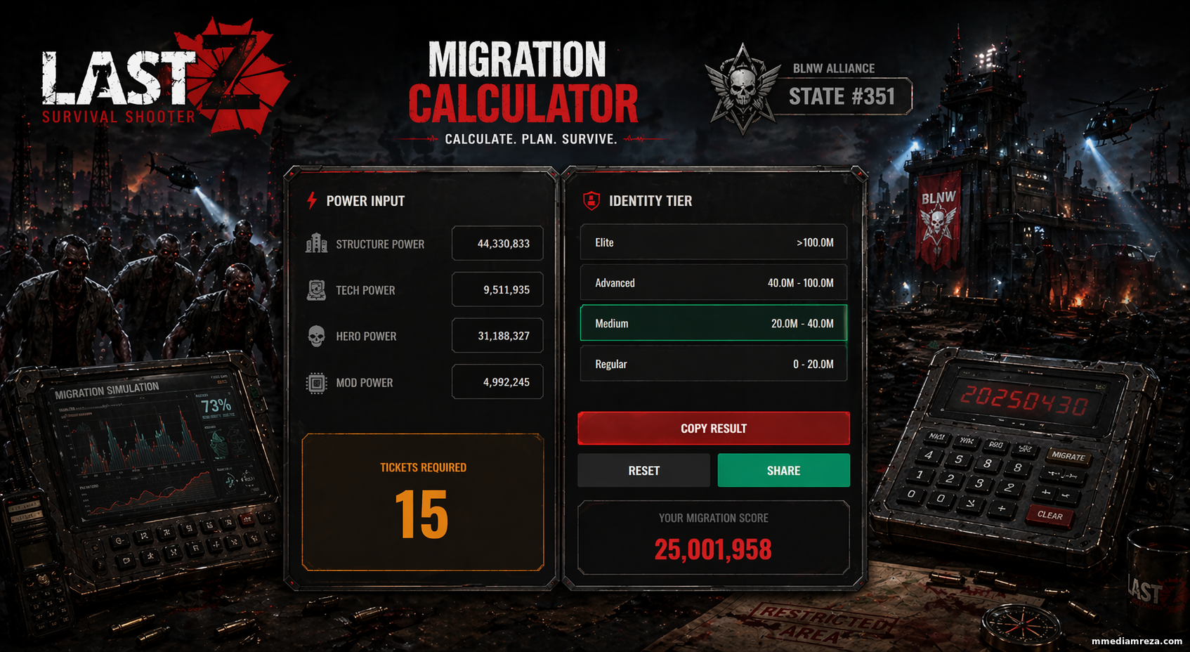 Last Z - Migration Calculator - Score, Passes Formula & Ultimate Guide
